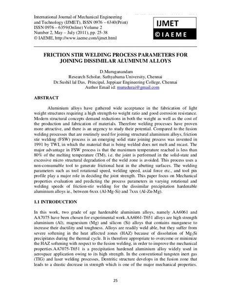 Friction Stir Welding Process Parameters For