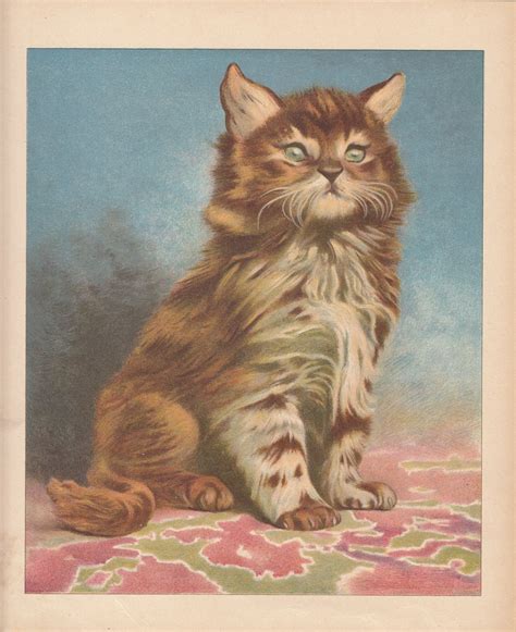 Victorian Cat Antique Cat Lithograph Art Print 1892 Cat Art Print
