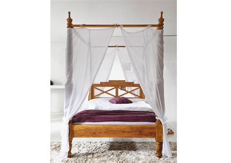 Lit à Baldaquin 160x200 Palissandre Huilé Brun Nature Brown 531