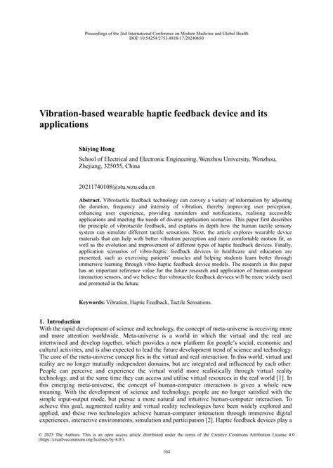 Pdf Vibration Based Wearable Haptic Feedback Device And Its Applications