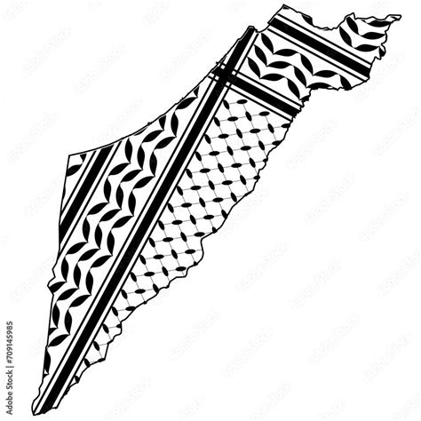 Palestine Map With Keffiyeh Pattern Design Symbol Of Resistance And Freedom Black And White