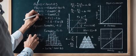Hand Writes Scientific Formulas And Graphs On A Blackboard With Chalk