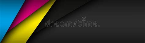 Black Modern Material Header With Overlapped Layers With Cmyk Colors