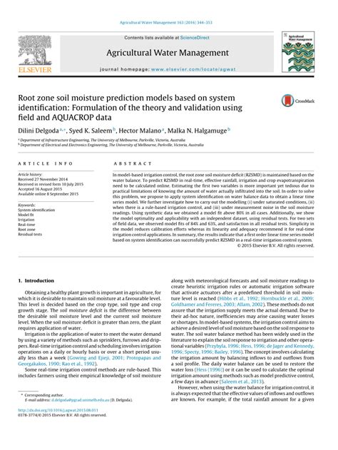 Pdf Root Zone Soil Moisture Prediction Models Based On System
