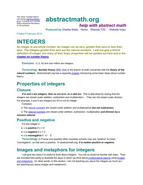 Integers Definition Properties And Metaphors