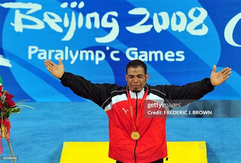 Gold Medallist Sherif Othman Othman Of Egypt Gestures On The Podium