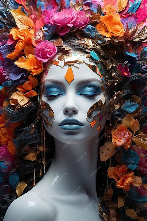 Premium Photo Beautiful Women Portrait With Flowers Vector Art Wallpaper In Colorful Background