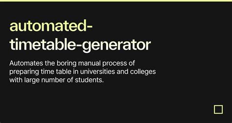 Automated Timetable Generator Codesandbox
