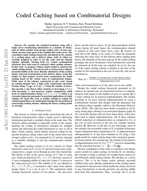 Pdf Coded Caching Based On Combinatorial Designs