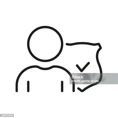 보안 인증 인간 데이터 보호 라인 아이콘입니다 사업 개요 기호의 안전 방패는 사람을 보호합니다 사용자 선형 픽토그램에 대한 보안