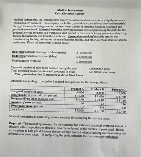 solved medical instruments cost allocation activity medical