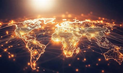 Illuminated World Map Network Connections Glowing Lines Dots Representing Global Connectivity