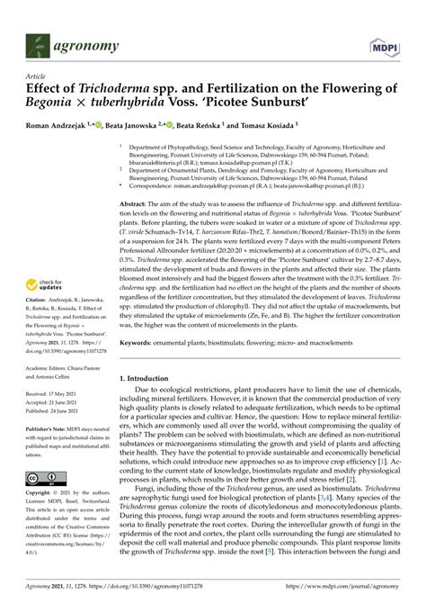 Pdf Effect Of Trichoderma Spp And Fertilization On The Flowering Of
