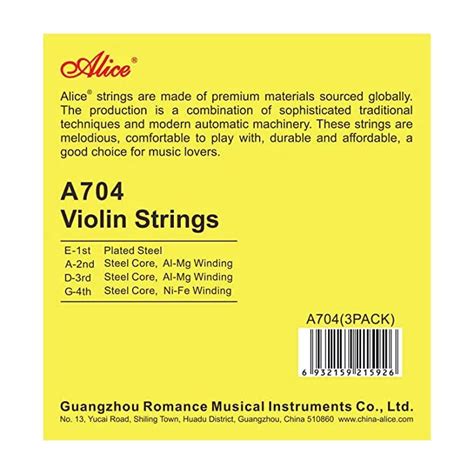 Alice A704 4 4 Size Steel Core Aluminium Winding Violin Strings Set Reco Music Malaysia