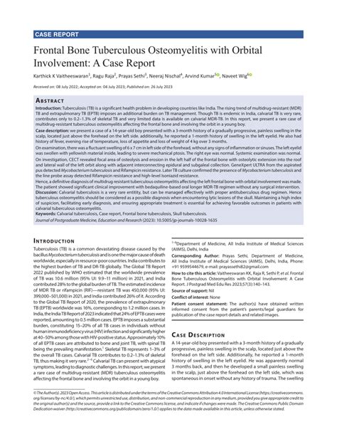 Pdf Frontal Bone Tuberculous Osteomyelitis With Orbital Involvement