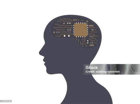 인간의 머리와 전자 회로 내부 프로필 얼굴 실루엣 인간의 진화 0명에 대한 스톡 벡터 아트 및 기타 이미지 0명 Cpu