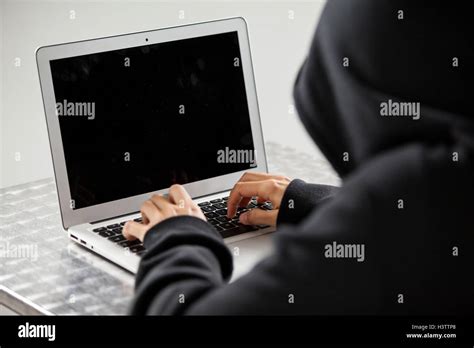 Female Computer Hacker Sitting Laptop Hi Res Stock Photography And Images Alamy