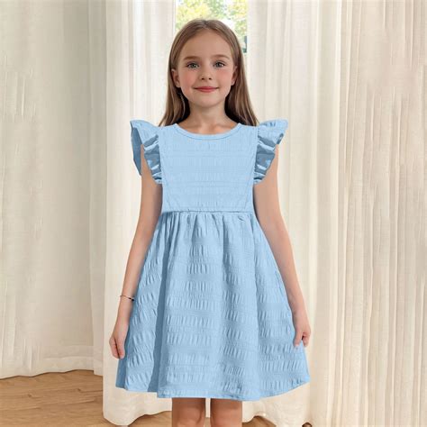 Brgzlk Tween Girls Summer Dress Trendy Solid Color Back Button Flying