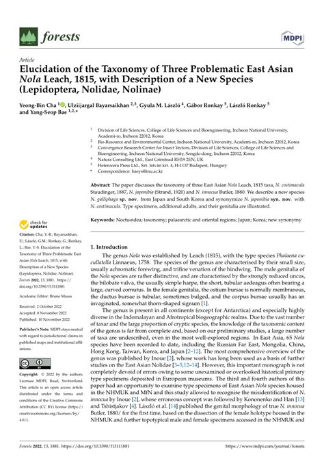 Pdf Elucidation Of The Taxonomy Of Three Problematic East Asian Nola Leach 1815 With