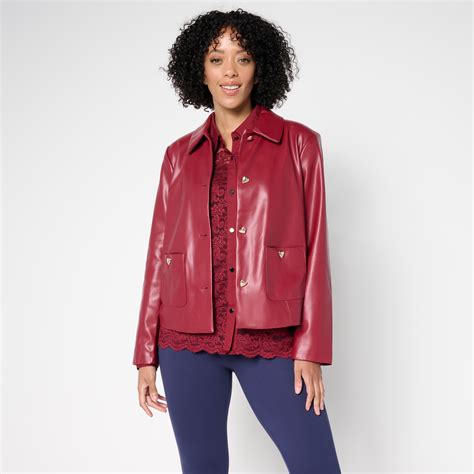 Colleen Lopez Faux Leather Jacket With Heart Buttons Hsn