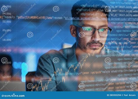 Computer Coding Hologram And Business Man In Data Analysis Code Html