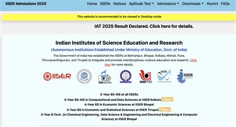 Iat 2025 Result Declared Check Iiser Aptitude Test Score