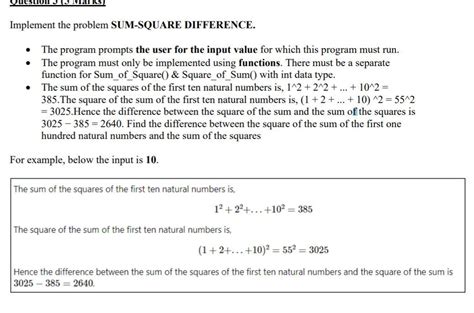 Solved Implement The Problem Sum Square Difference The