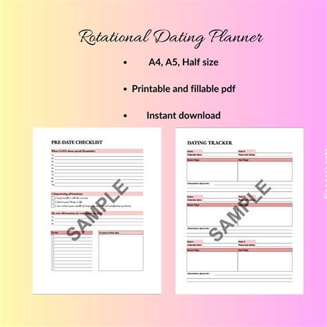 Rotational Dating Tracker And Planner Package For Queens Etsy