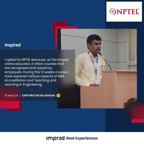 Nptel Course On Nba Accreditation And Teaching And Learning In Engineering Karthikeyan Rajangam