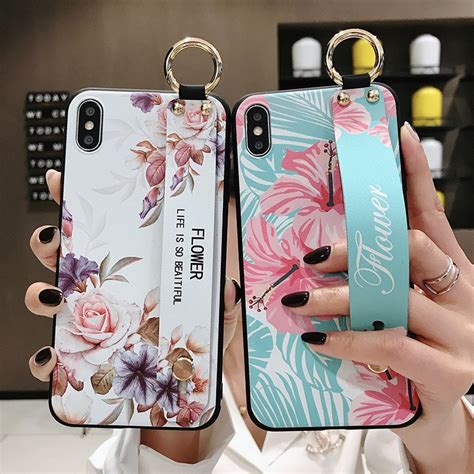 เคสโทรศัพท์มือถือแบบนิ่ม ลายดอกไม้ พร้อมสายคล้องข้อมือ สําหรับ Iphone 6p 8p Series
