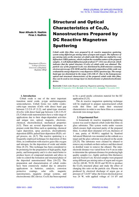 Pdf Structural And Optical Characteristics Of Co3o4 Nanostructures Prepared By Dc Reactive
