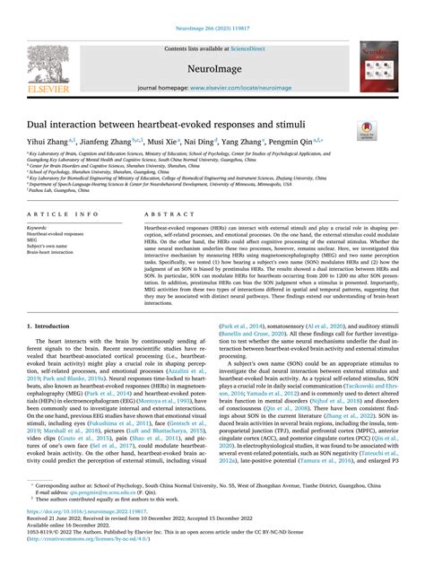 Pdf Dual Interaction Between Heartbeat Evoked Responses And Stimuli