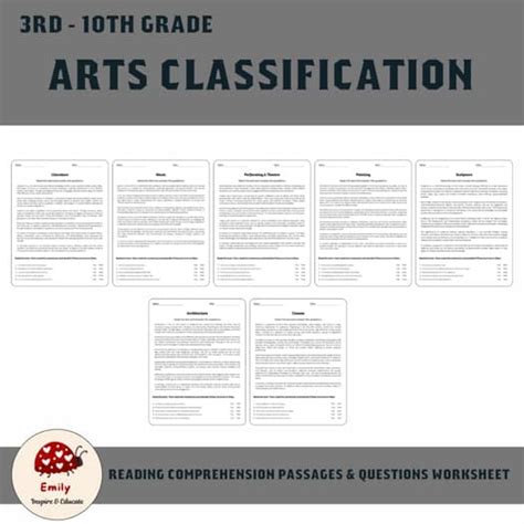 Arts Classification Reading Comprehension Passages Bundle Tpt