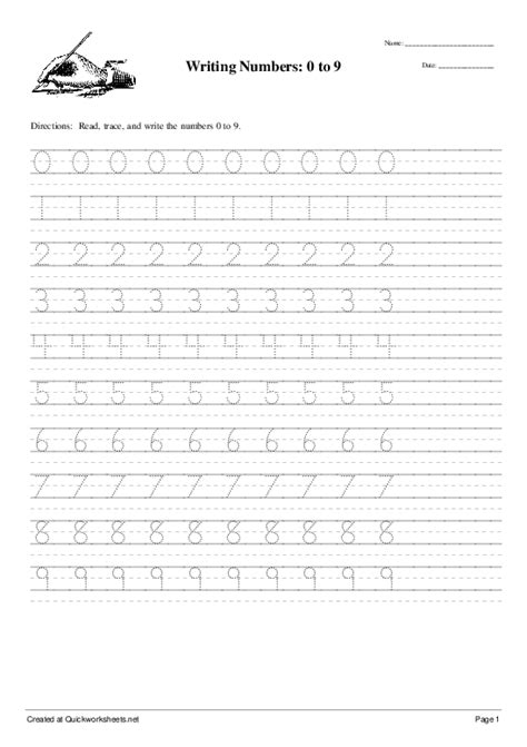 Writing Numbers 0 To 9 Handwriting Worksheet Quickworksheets