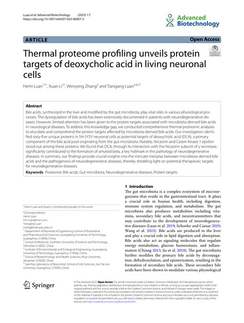 Pdf Thermal Proteome Profiling Unveils Protein Targets Of Deoxycholic Acid In Living Neuronal