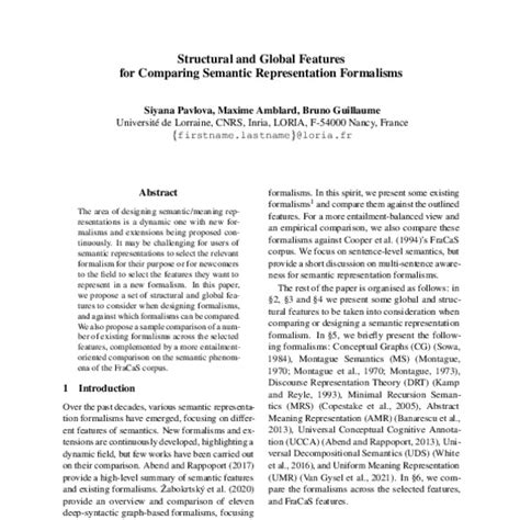 Structural And Global Features For Comparing Semantic Representation Formalisms Acl Anthology