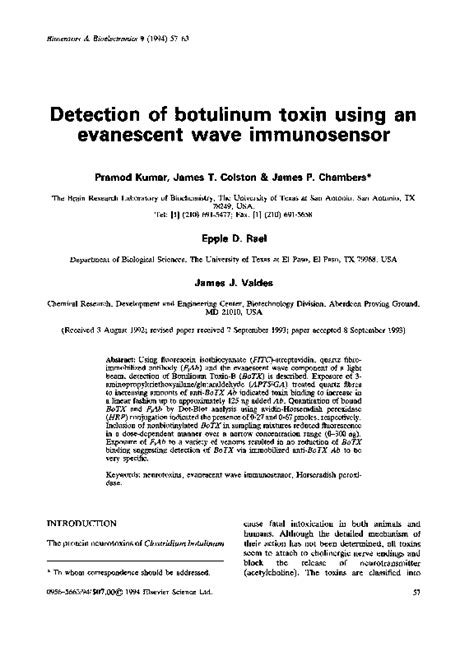 Pdf Detection Of Botulinum Toxin Using An Evanescent Wave Immunosensor