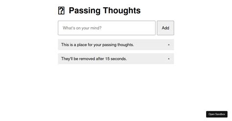 Codecademy Hooks Passing Thoughts Codesandbox