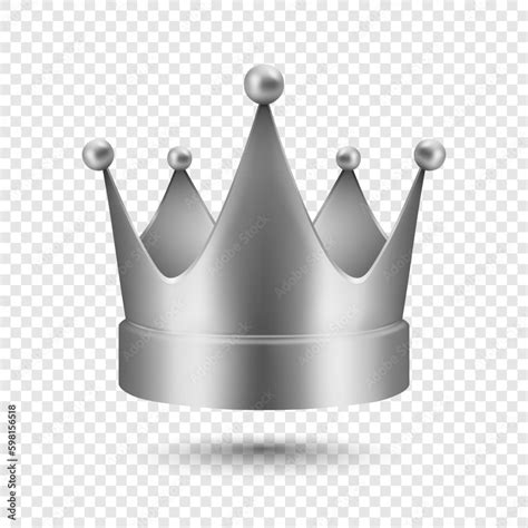 Vector 3d Realistic Silver Crown Icon Closeup Isolated Yellow Metallic