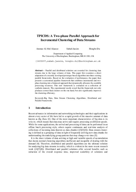 Pdf Tpicds A Two Phase Parallel Approach For Incremental Clustering Of Data Streams
