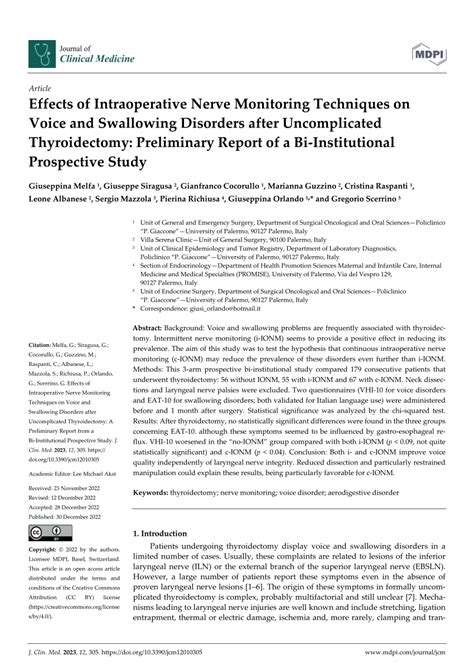 Pdf Effects Of Intraoperative Nerve Monitoring Techniques On Voice And Swallowing Disorders