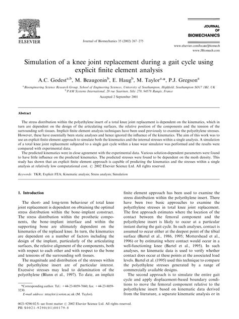 Pdf Simulation Of A Knee Joint Replacement During Gait Cycle Using