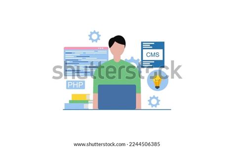 Man Programmer Working On His Laptop Stock Vector Royalty Free 2244506385 Shutterstock
