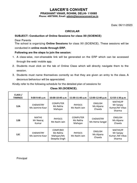 Online Class Schedule Class Xii Science Pdf
