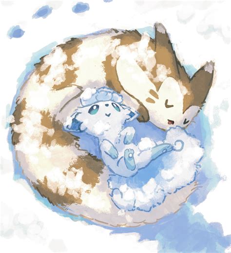 Aruco Co Alolan Vulpix Furret Nintendo Pokemon Highres Alolan Form Brown Fur Closed Eyes