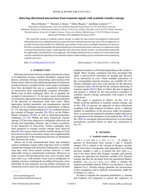 Pdf Inferring Directional Interactions From Transient Signals With