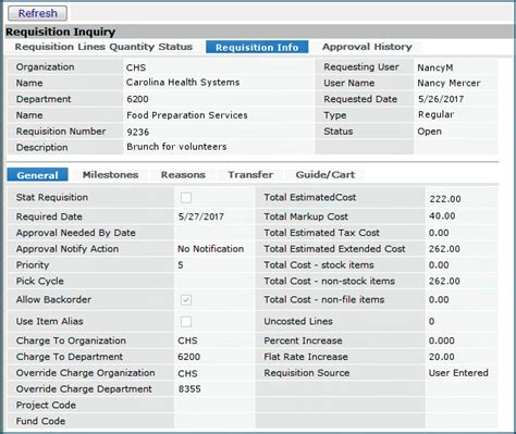 Viewing Requisition Details