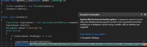 Net C A Request To Send Data Was Disallowed Because The Socket Is Not Connected Stack