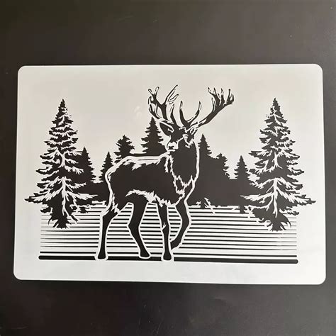 Diy 스텐실 벽화 스크랩북 색칠 엠보싱 앨범 장식 종이 카드 템플릿 순록 숲 A4 29x21cm 그림 공급 및 벽 치료
