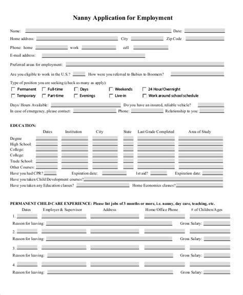 Nanny Application Templates 6 Free Wordpdf Document Download